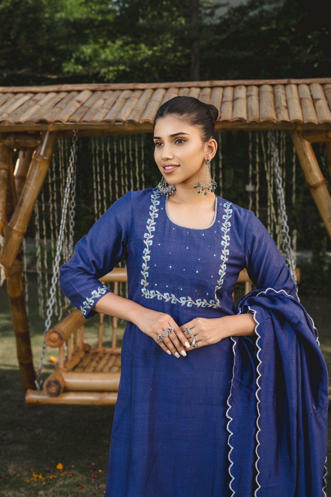 Hand Embroidered Neel 3 Piece Set - Tilohri