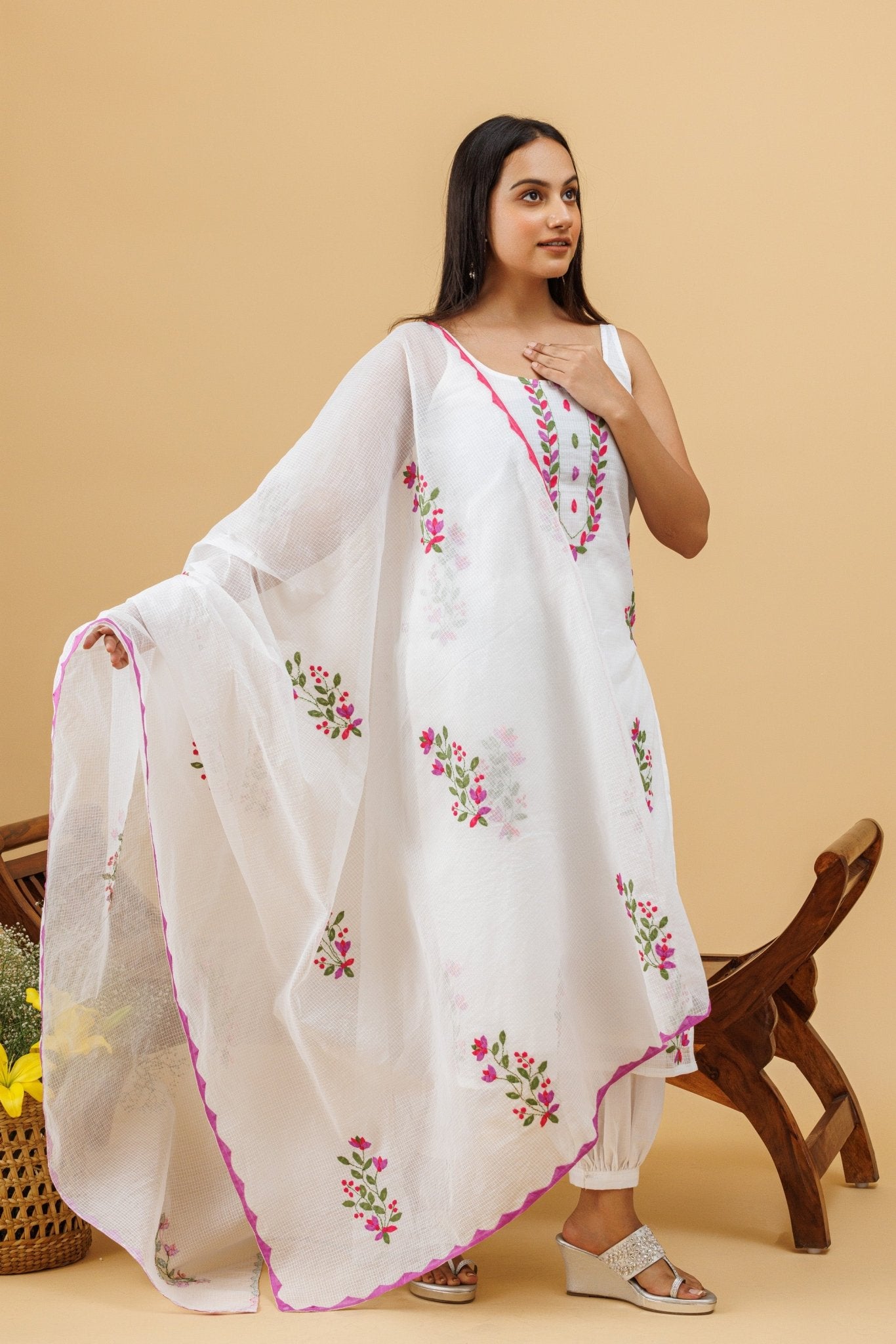 Phool Patti Kurta and Dupatta (Unstitched) - Tilohri